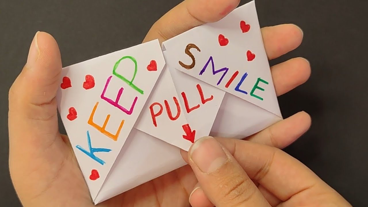 DIY - SURPRISE MESSAGE CARD | Pull TabOrigami Envelope Card | Letter ...