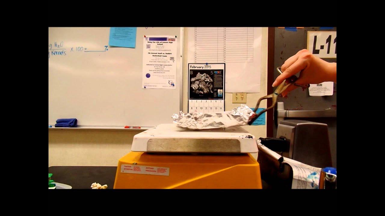 lab percent water in popcorn - YouTube