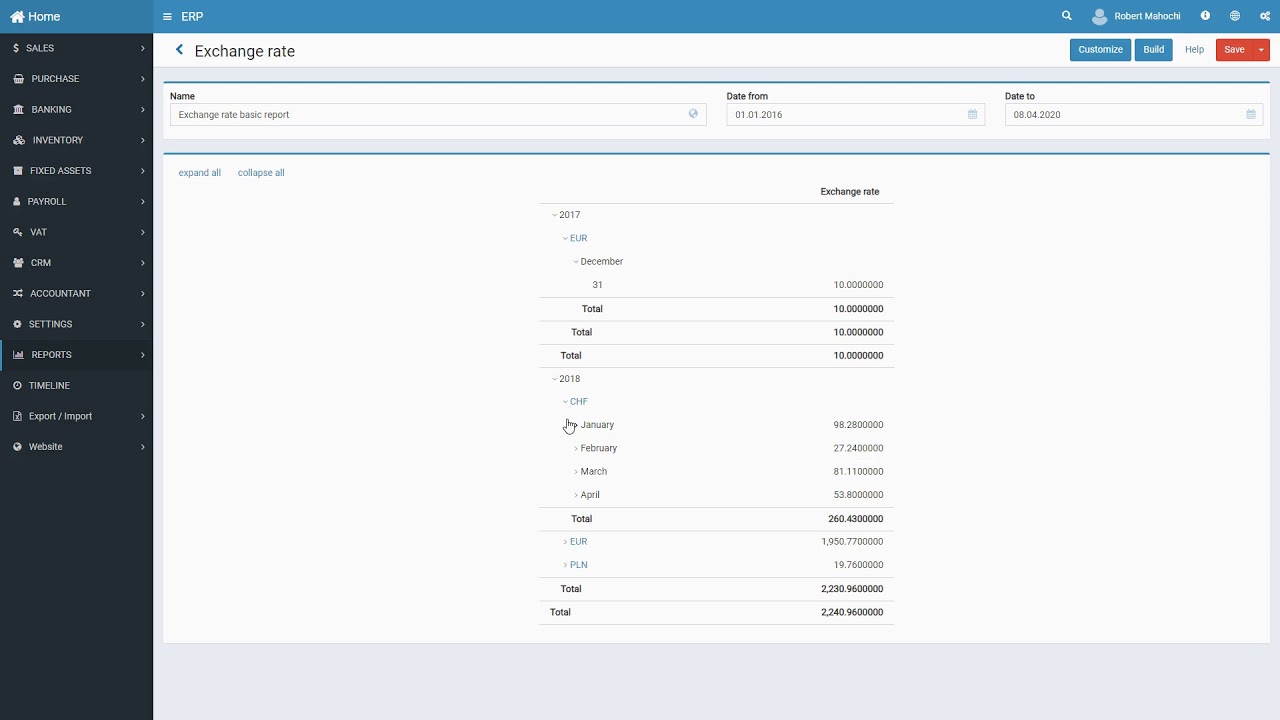 ERP Exchange rate report - YouTube
