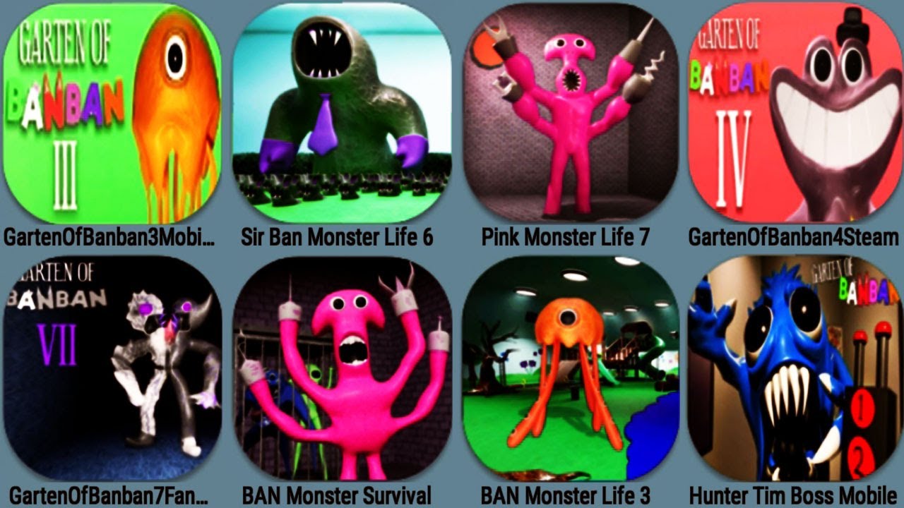 Garten Of Banban 3+4+7 Mobile+Steam+Demo, Sir Ban Monster 6, Pink ...