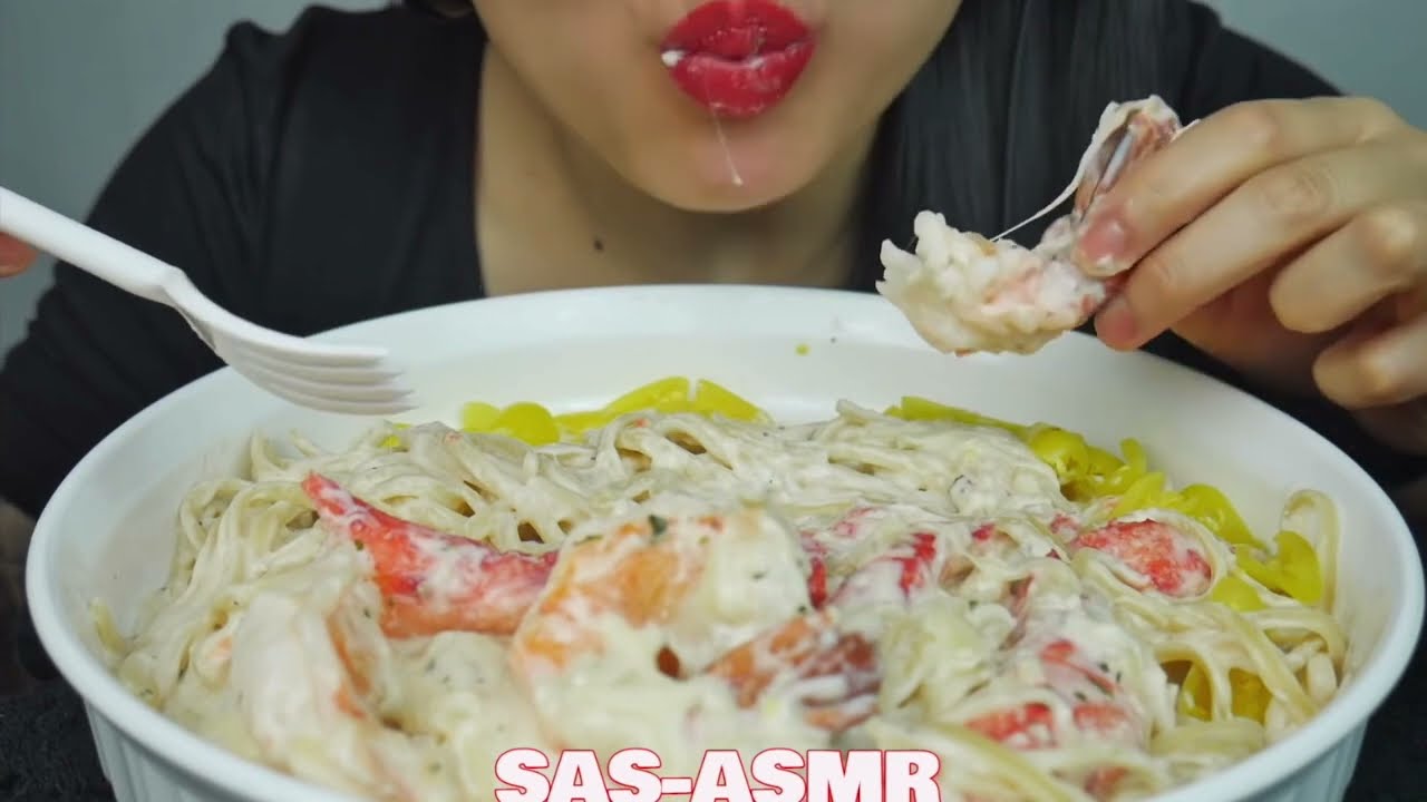 SAS ASMR *BITES ONLY* CHEESY SEAFOOD PASTA ASMR - YouTube
