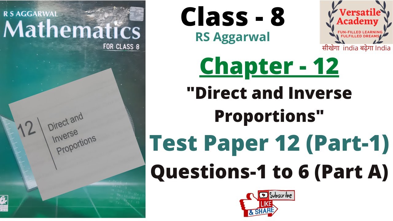 Class 8| Direct and Inverse Proportions| Test Paper 12 |RS Aggarwal ...
