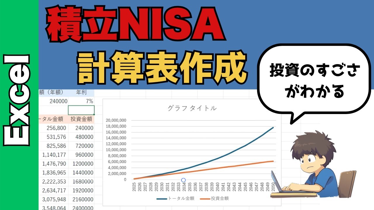 【EXCEL（エクセル）】簡単に積み立てNISA計算表を作成する方法！複利の計算が一瞬で出来る - YouTube