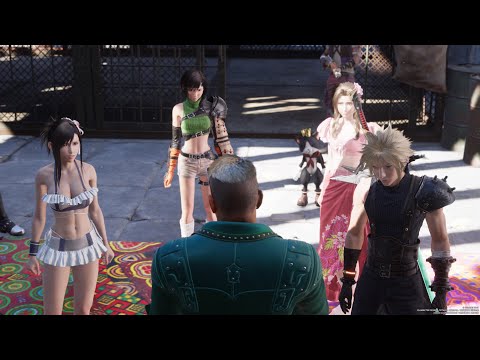 FFVII Rebirth ITA-Party captured scene-Tifa & Aerith in beachwear.