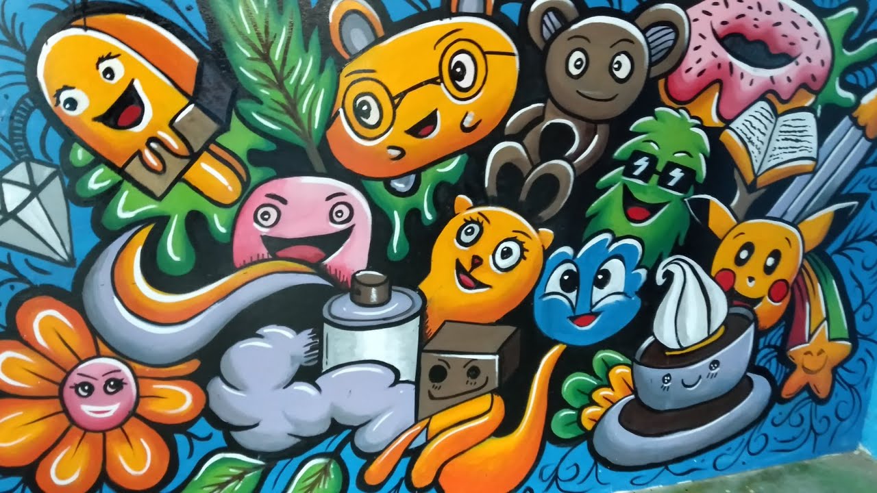 Doodle Art di dinding |menggambar Mural Timelapse | Rumah baca Arrosyad ...