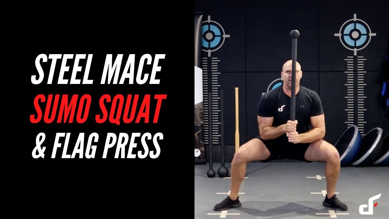 Steel Mace Sumo Squat + Rotational Flag Press - YouTube