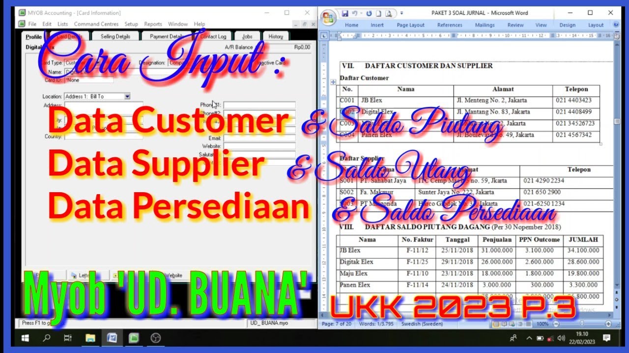 Myob UD. Buana || UKK 2023 P.3 || Cara Input Data Customer, Supplier, Persediaan || Part. 2 ...