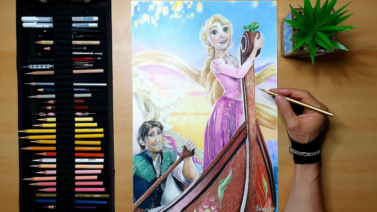 Rapunzel Tangled Colored Pencil drawing - YouTube