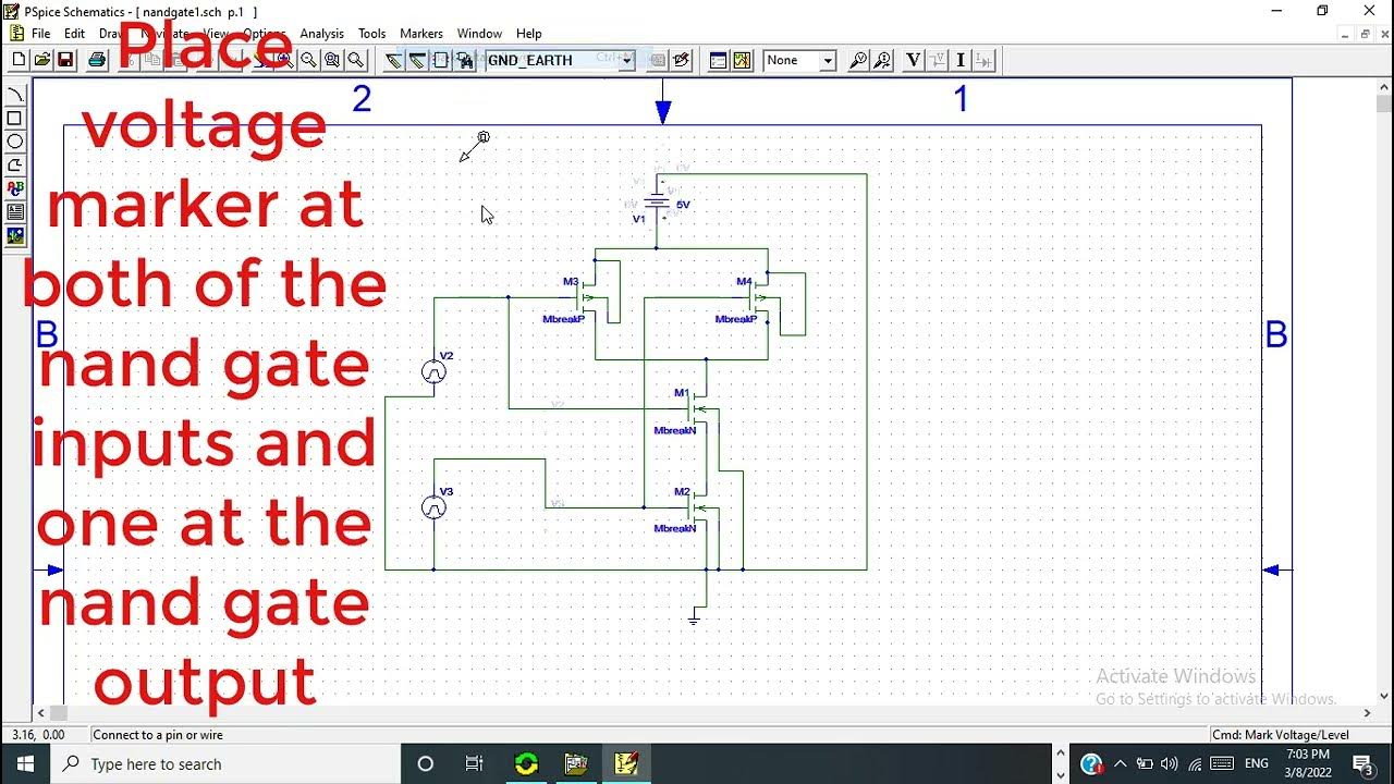 How to design NAND gate simulation using CMOS inverter in PSPice - YouTube