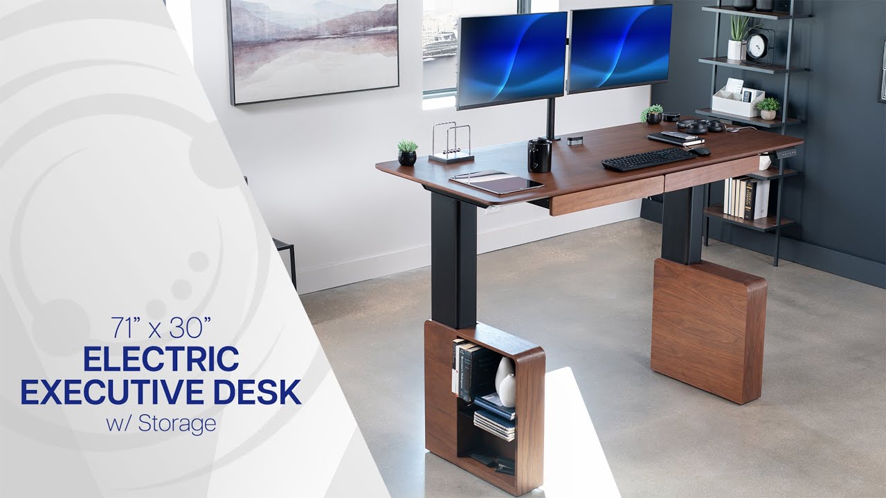 DESK-EX7230D Walnut 71 x 30 Inch Electric Executive Desk with Storage ...