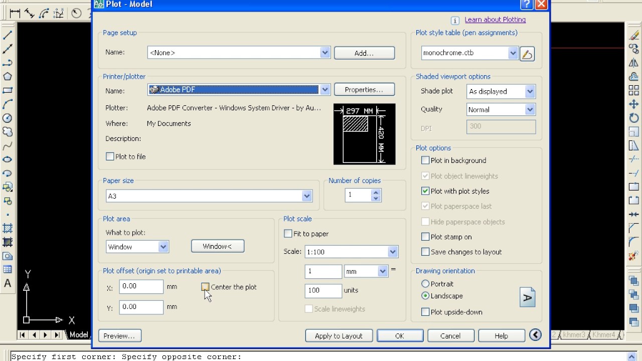 How to print window in Autocad - YouTube
