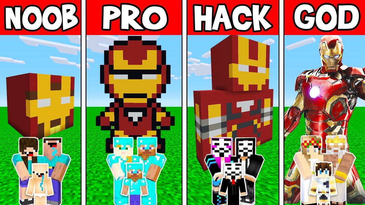 Minecraft: IRON MAN HOUSE BUILD CHALLENGE NOOB vs PRO vs HACKER vs GOD ...