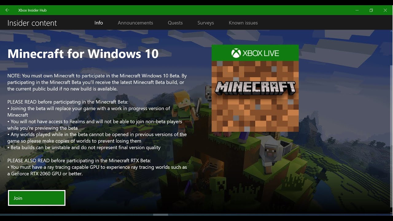 How to Join and Leave the Minecraft Beta Versions on Windows 10 Edition ...