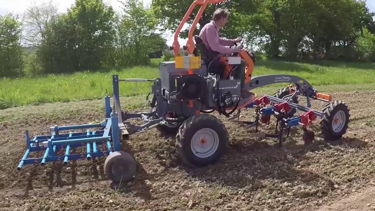 Terrateck - Weed control with tool carrier and harrow weeder - YouTube