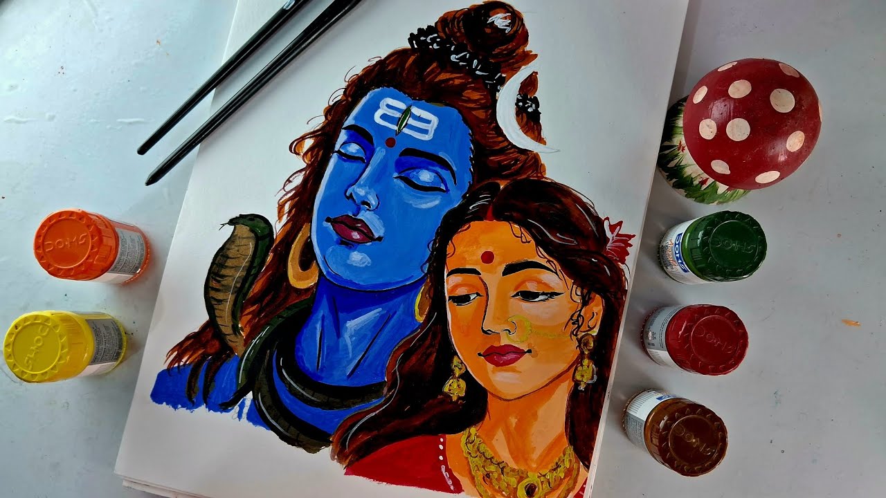 How to draw shiv parvati ji ️ with acrylic colour 🎨 ...#drawing # ...