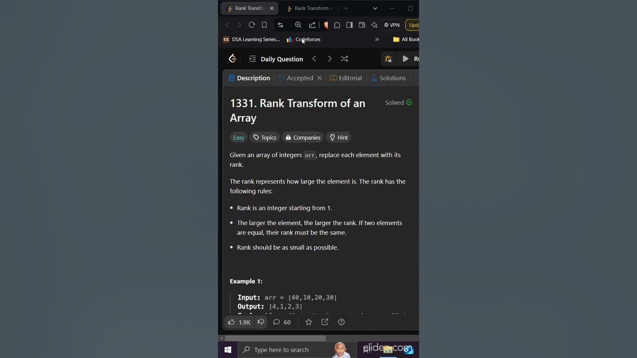 1331. Rank Transform of an Array | Editorial | Leetcode | Ordered Set #leetcode #dailychallenge ...