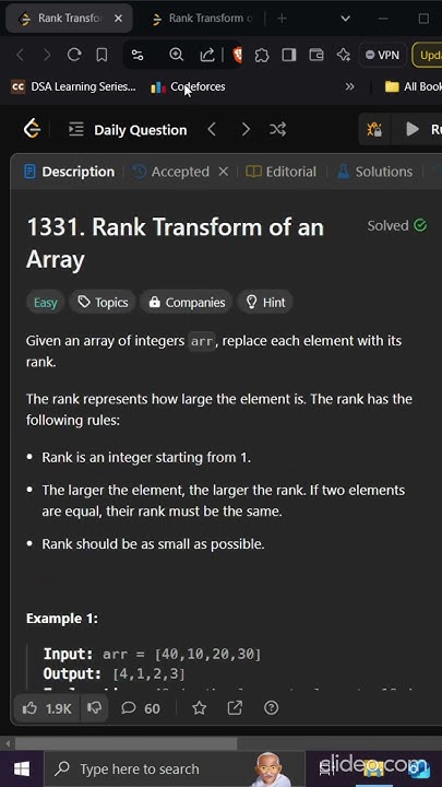 1331 Rank Transform Of An Array Editorial Leetcode Ordered Set