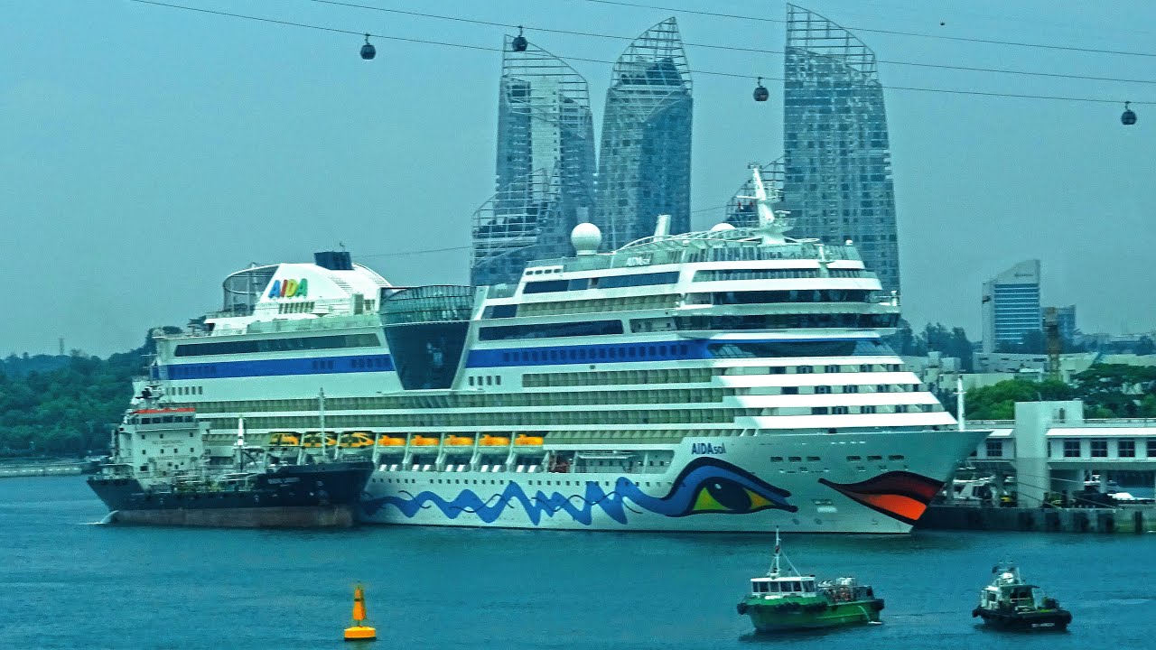 AIDA cruise ship in Singapore. Sentosa view. - YouTube