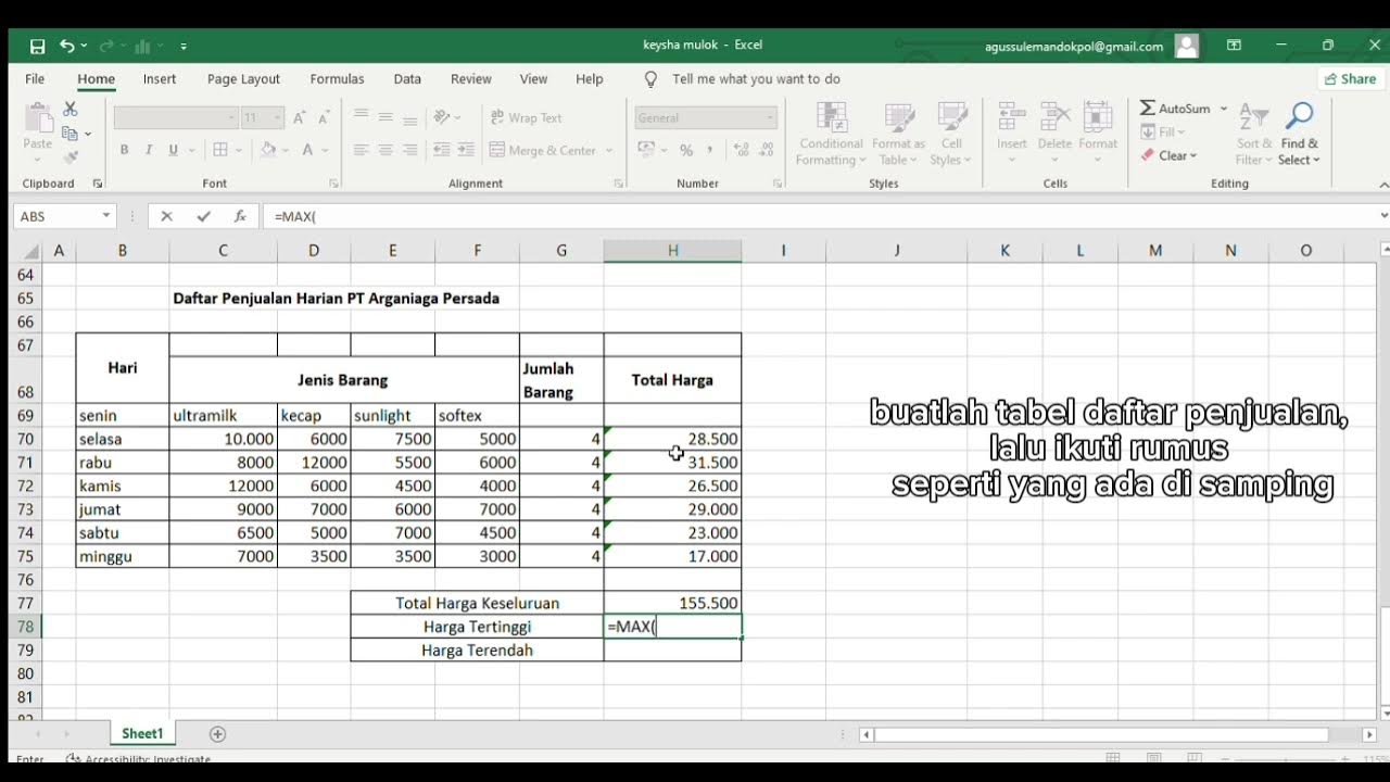 Tugas informatika tutorial microsof Excel Keysha Azzahra 9G - YouTube