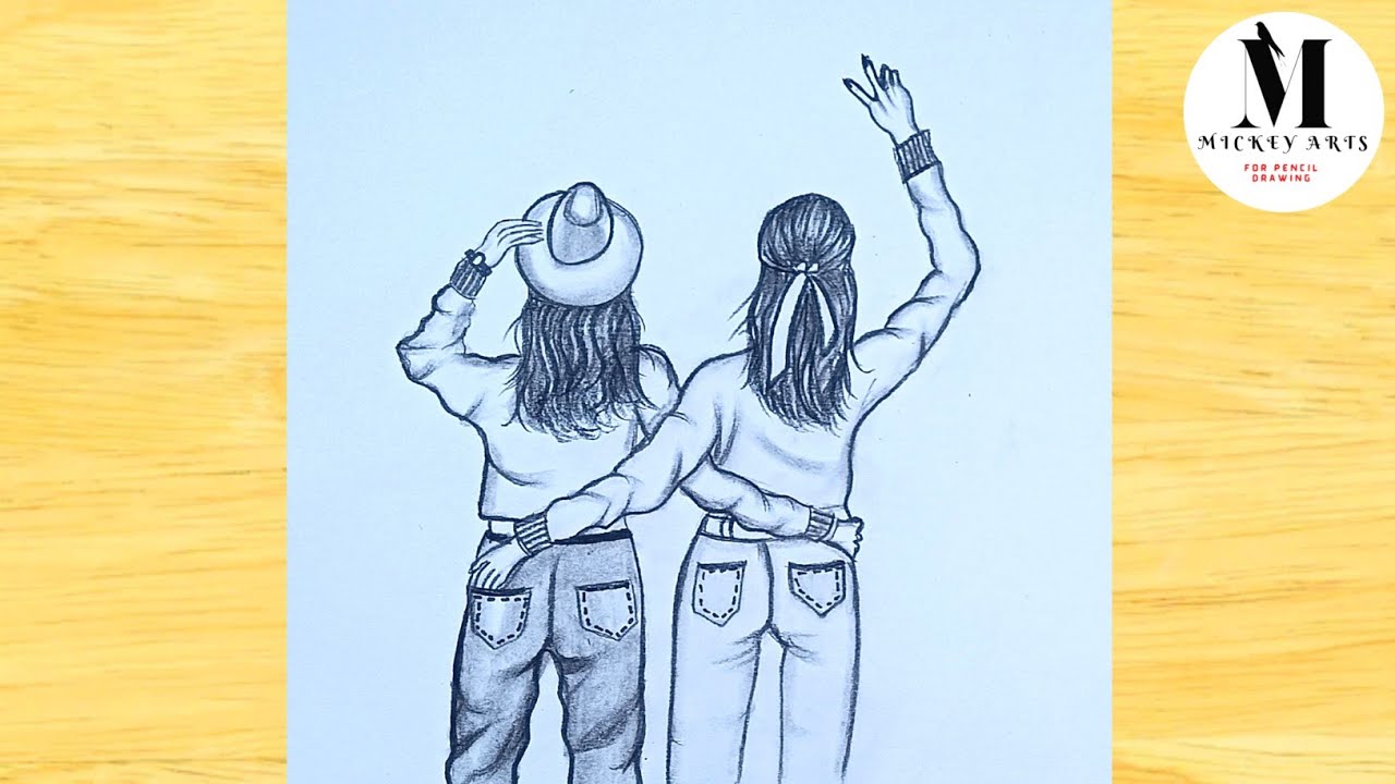 How to Draw a Girls Friendship || BFF Pencil Sketch For Beginners Step ...