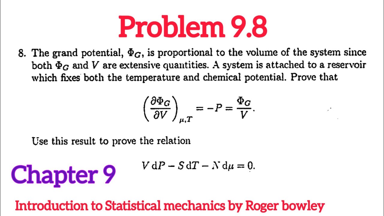 9.8 The grand potential, øG is proportional to the volume of the system ...