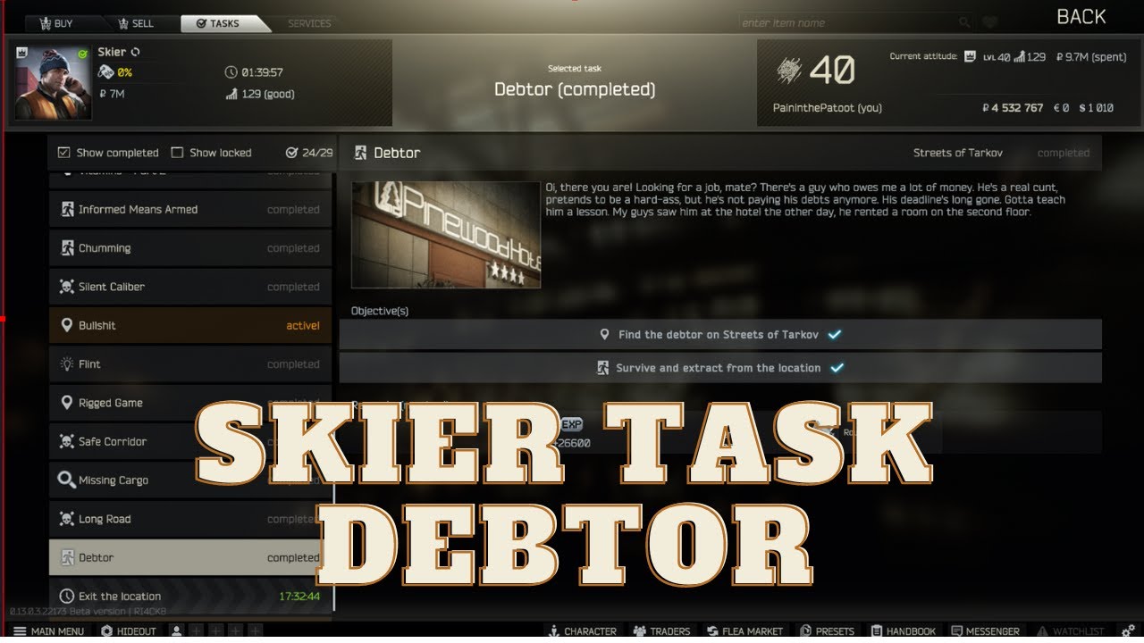 Escape from Tarkov Skier task: Debtor (Streets quickie) - YouTube