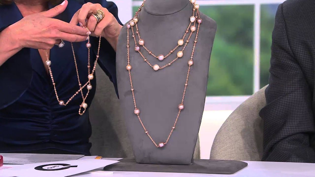 Honora Ming Cultured Pearl 36" Stationed Bronze Necklace with Mary Beth ...