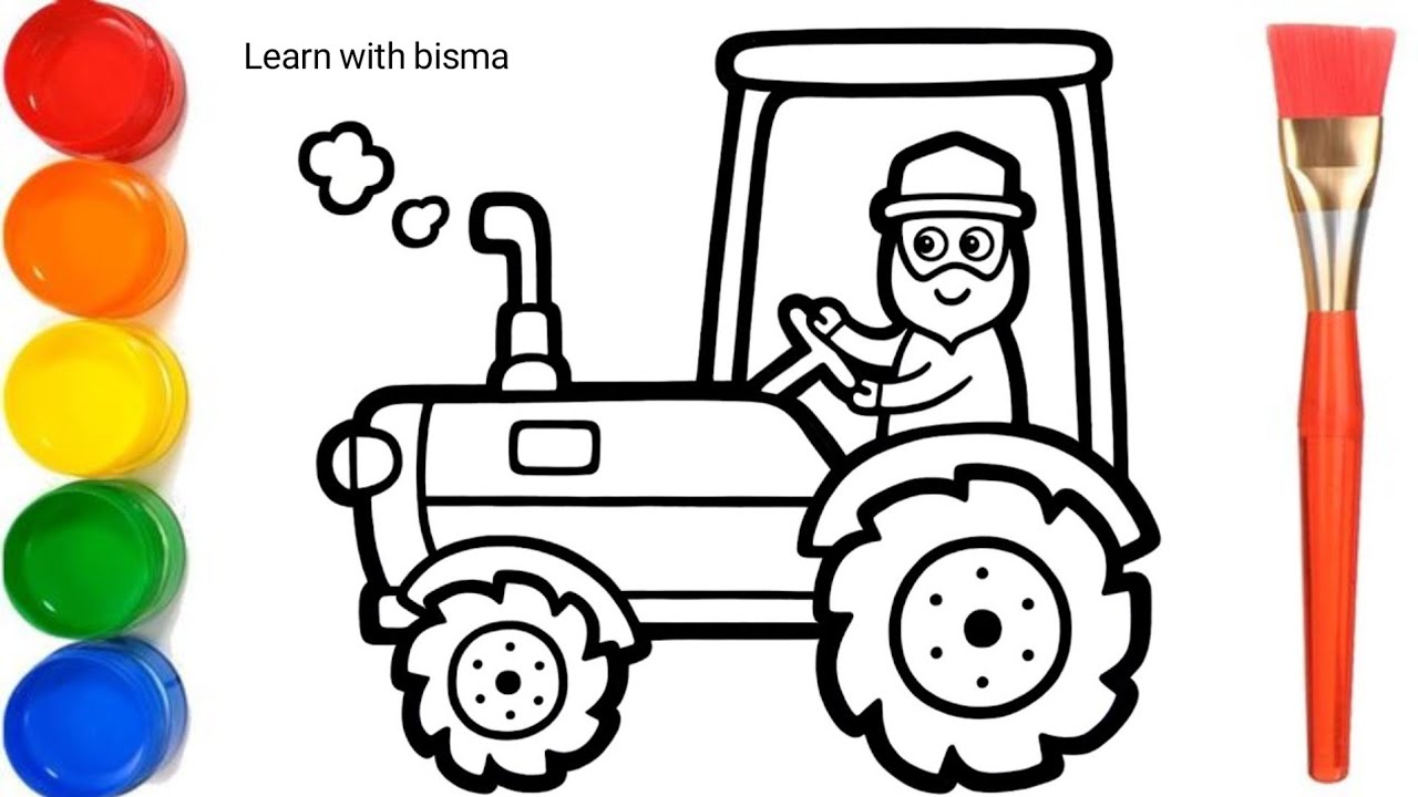 How to Draw Tractor drawing, Painting and Coloring for Kids & Toddlers ...