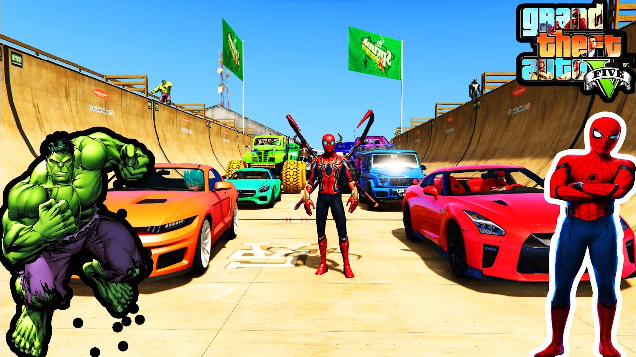 SPIDERMAN IMPOSSIBLE RAMP CHALLENGE. GTA 5. SUPERHERO RACE. SPIDERMAN ...