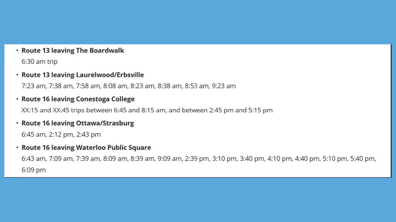 Region of Waterloo / Grand River Transit / GRT Transit schedule changes ...