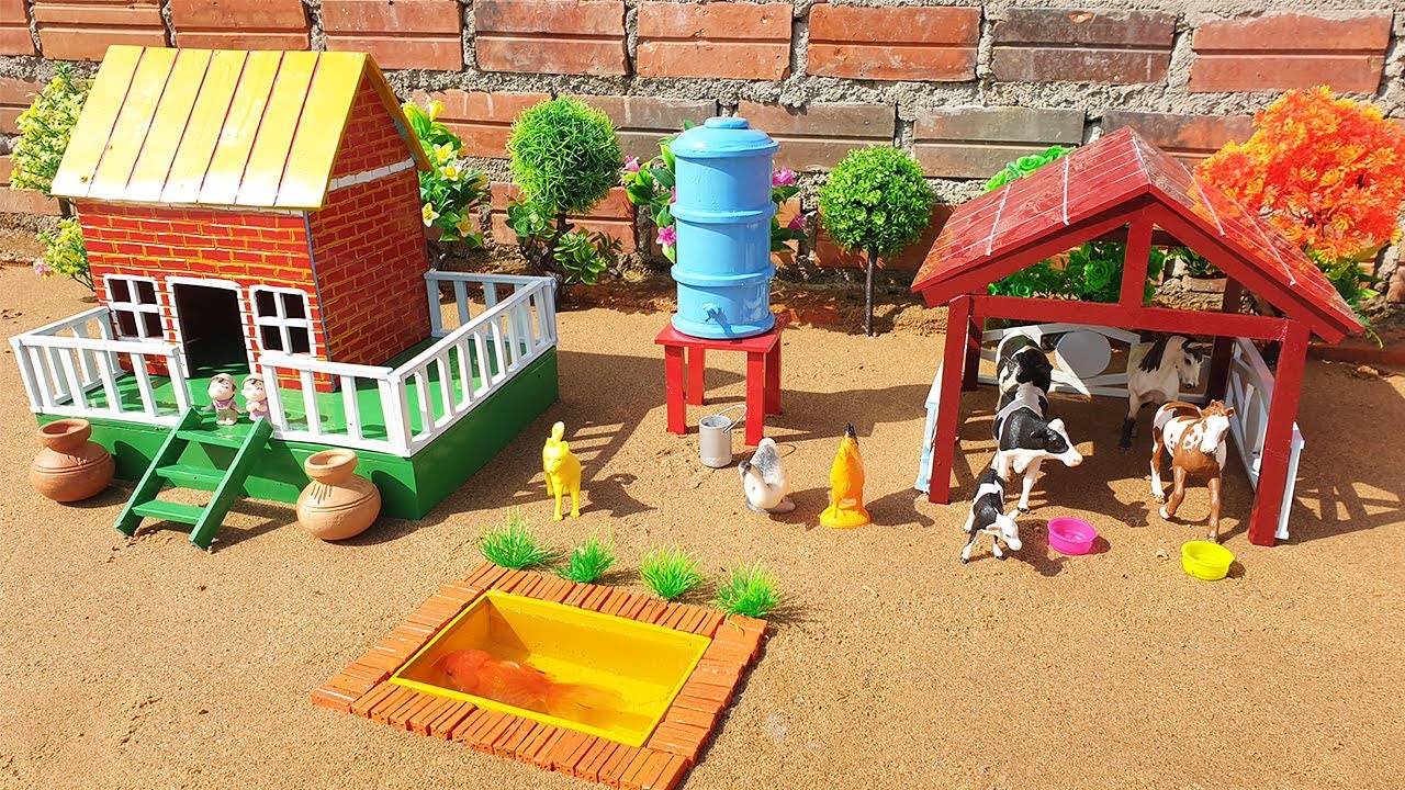 DIY mini water tank with mini house and farm construction -Miniature ...