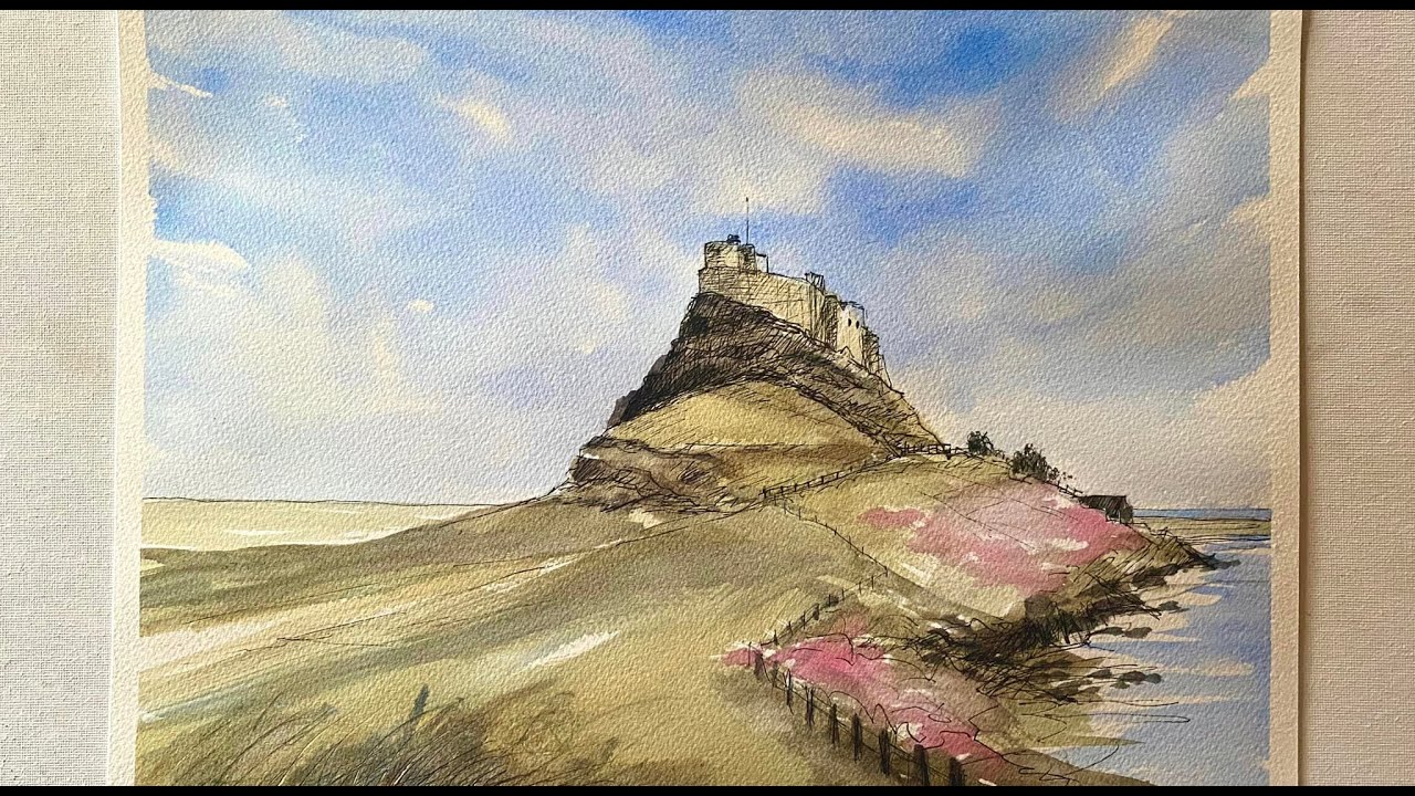 Lois' Simple Loose Watercolor Landscape Painting Castle Line & Wash Watercolour tutorial demo ...
