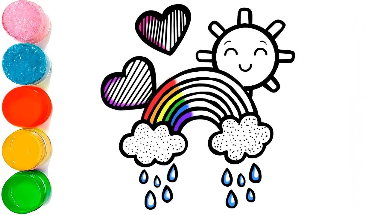 How to draw weather rainy cloud rainbow and sun for kids | Beautiful ...