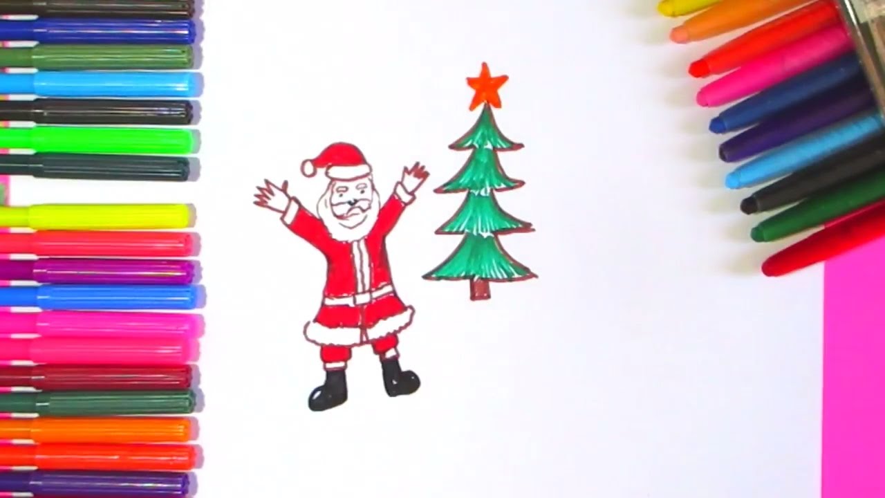 How To Draw Christmas Tree and Santa Claus - YouTube