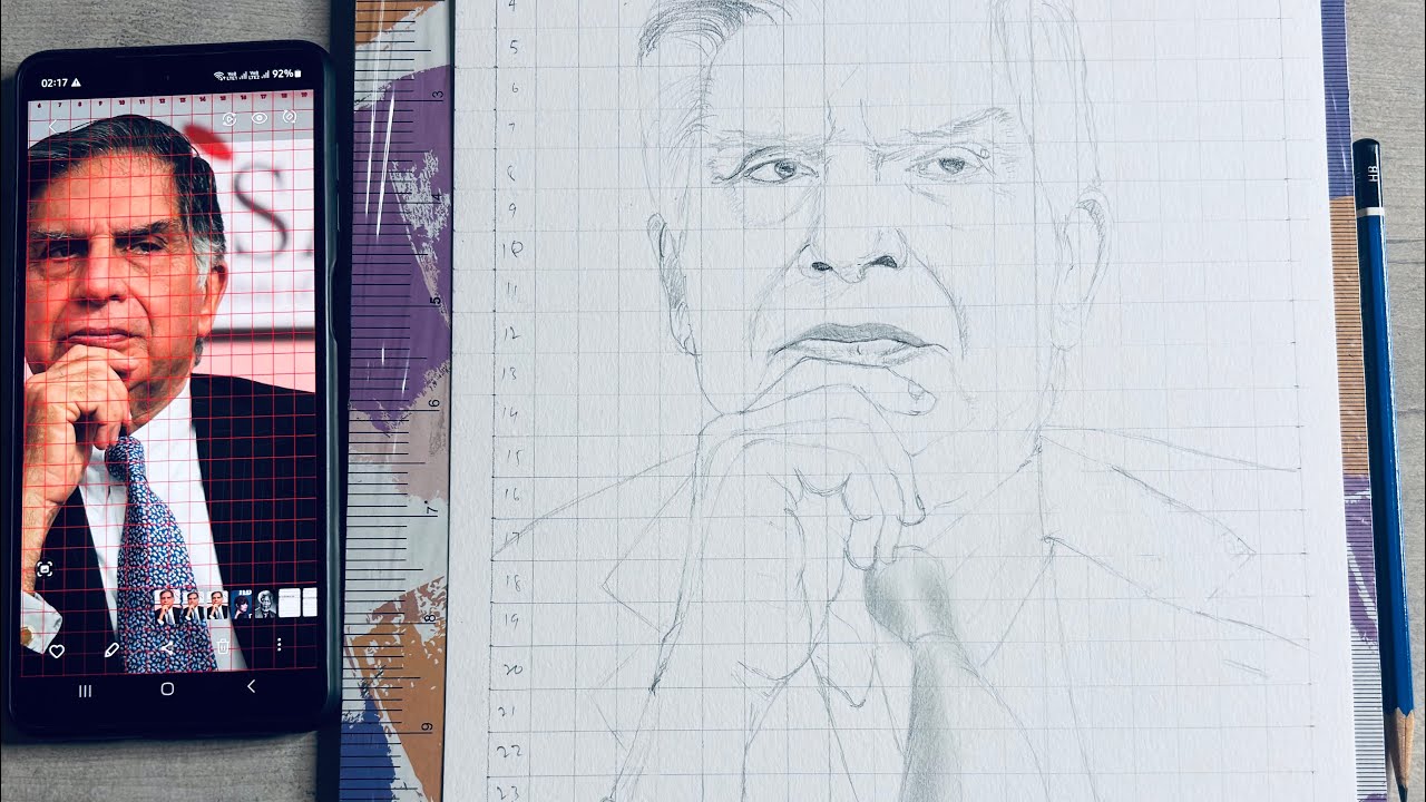 LEARN HOW TO DRAW RATAN TATA SIR USING THE GRID. Method ️!! EASY!!!👍 ...