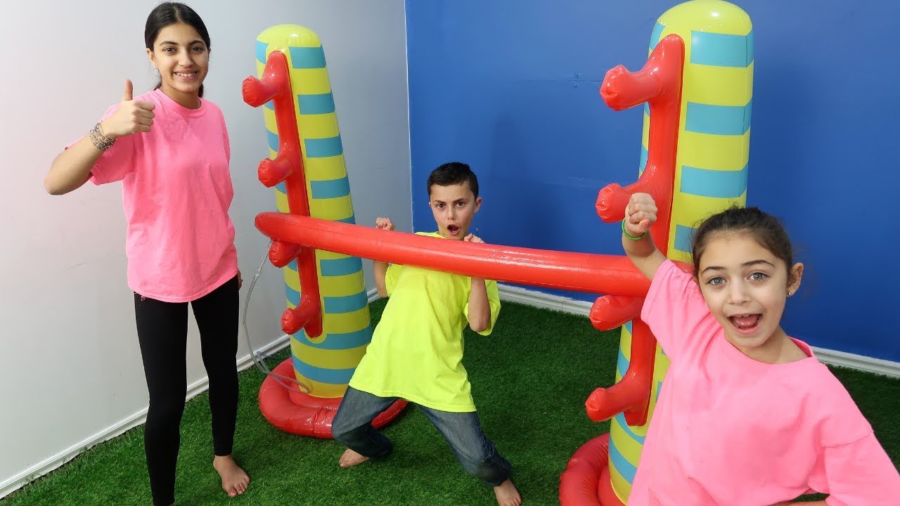 Inflatable Limbo Challenge with HZHtube Kids Fun - YouTube
