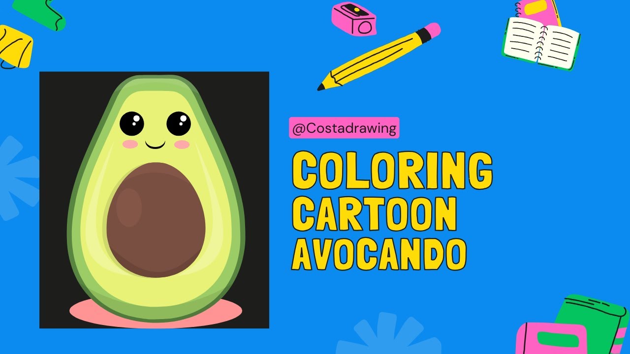Easy Coloring Cartoon Avocando With A Beautiful Smile ll step by step ...
