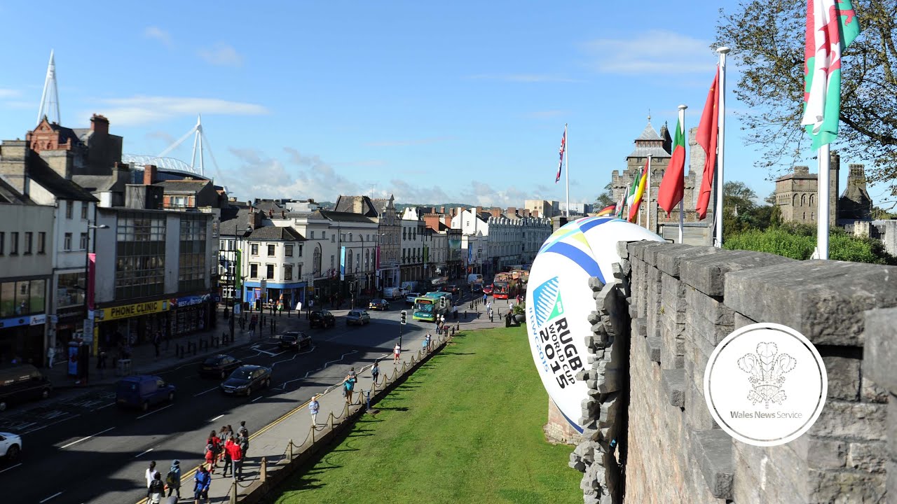 A giant rugby ball has crashed in to Cardiff Castle - YouTube