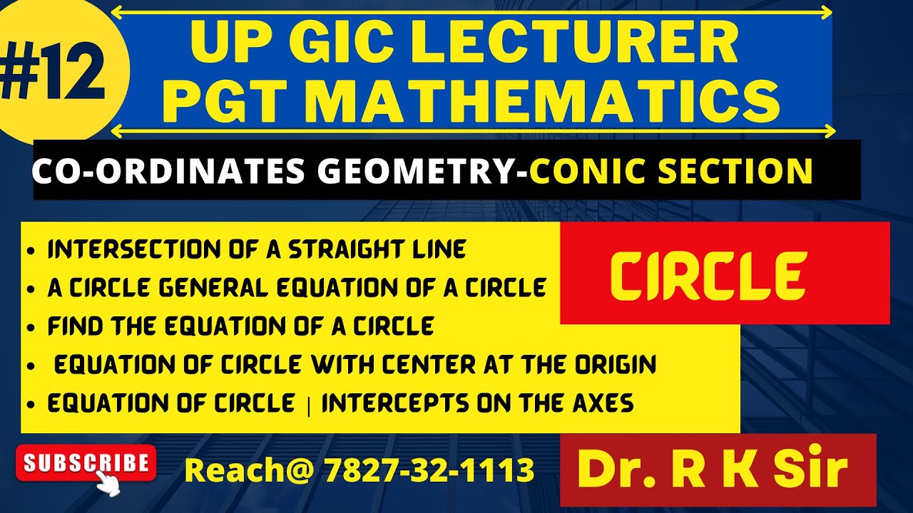 #12 || Circle | Equation of Circle | Intercepts on the axes | Conic ...