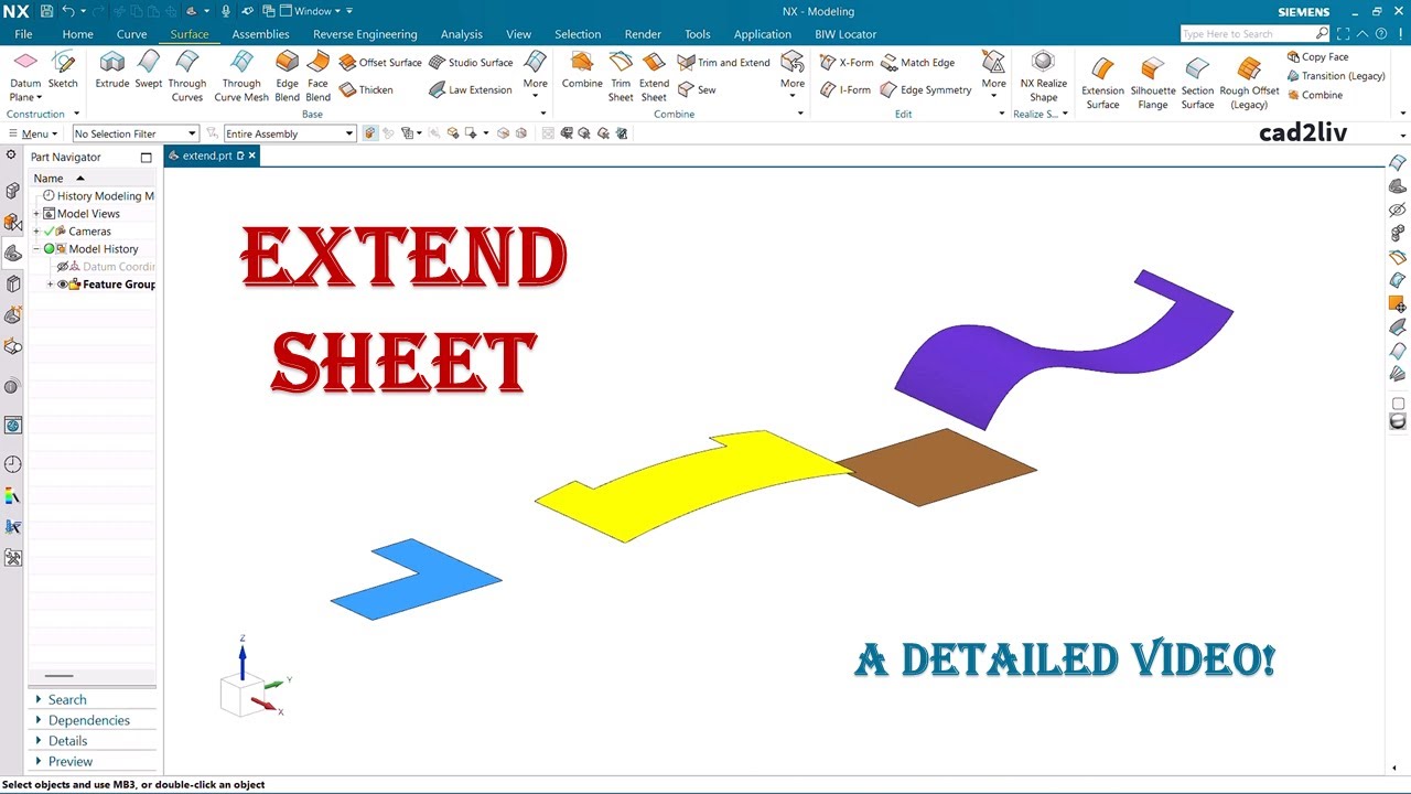 Nxsurfacemodeling Extend Sheet Extend In Nx Nxtutorials Nx