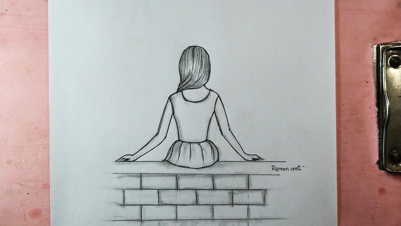 How to draw a girl sitting on the wall easy drawing for beginners - YouTube