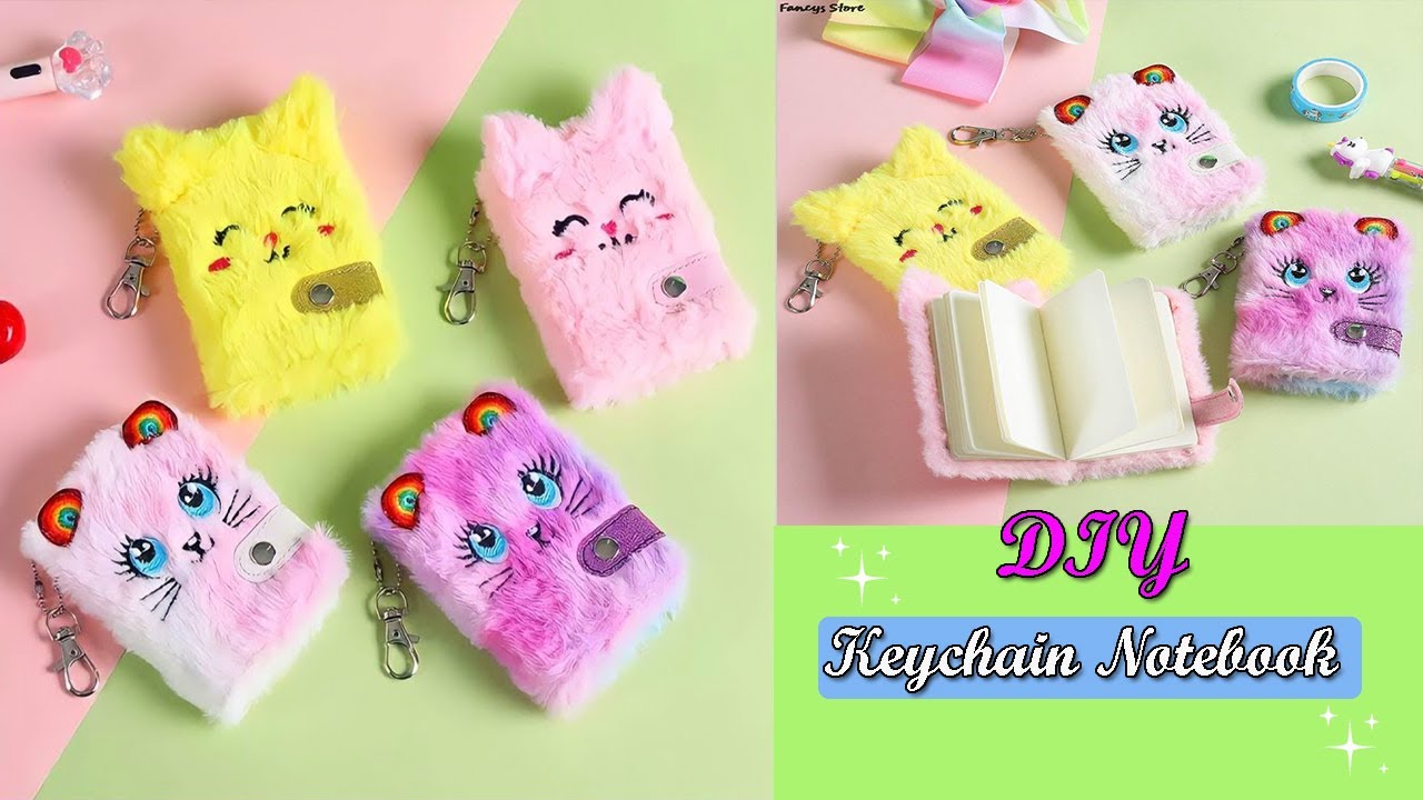 easy craft ideas / How to make fur notebook keychain at home / school ...