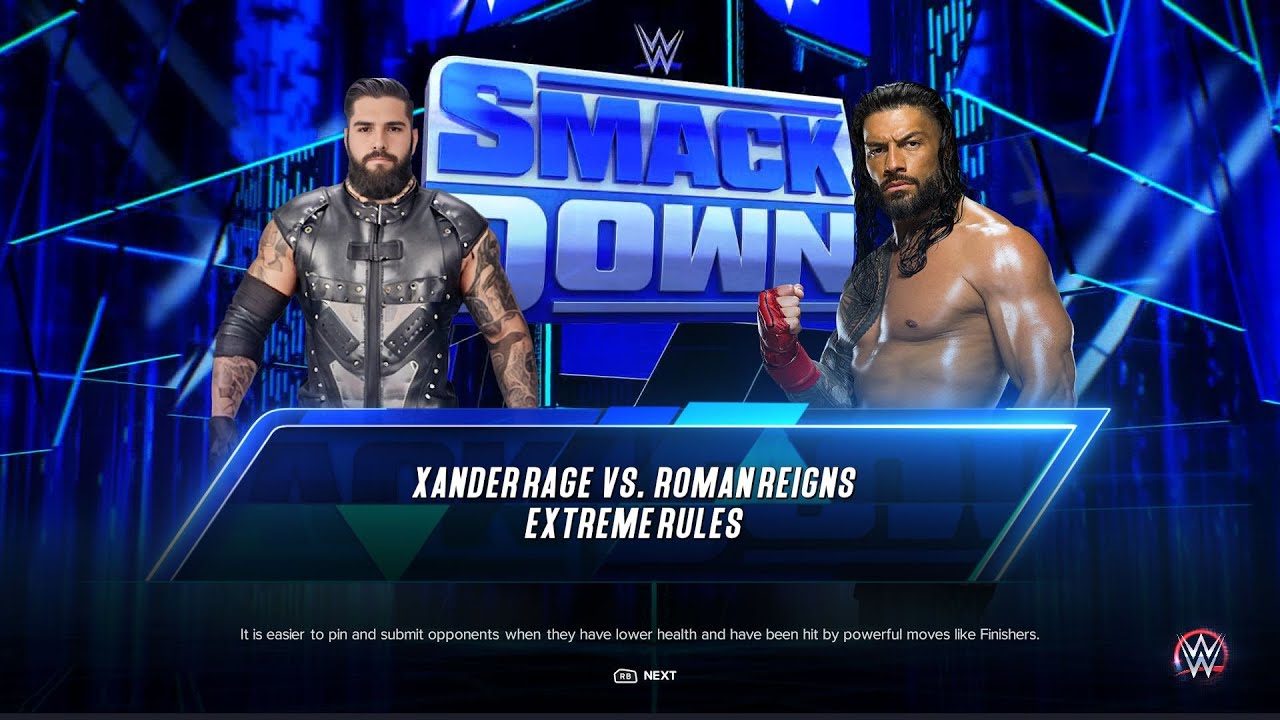 Xander Rage vs. Roman Reign Extreme rules Friday Night SmackDown WWE ...