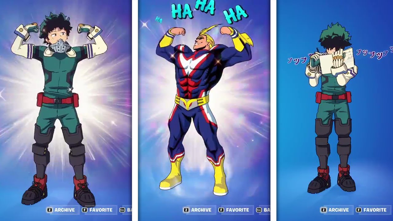 *NEW* All Fortnite leaked My hero academia emotes (SYMBOL OF PEACE ...