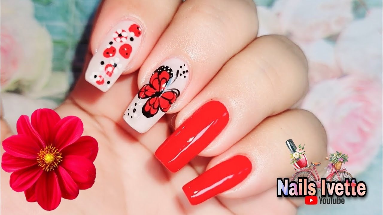 DISEÑO DE UÑAS EN TONO ROJO / UÑAS FÁCIL DE HACER/ DECORACIÓN DE UÑAS ...