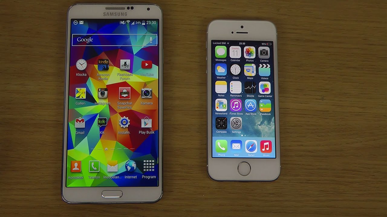 Samsung Galaxy Note 3 Android 4.4 KitKat vs. iPhone 5S iOS 7.1 Final ...