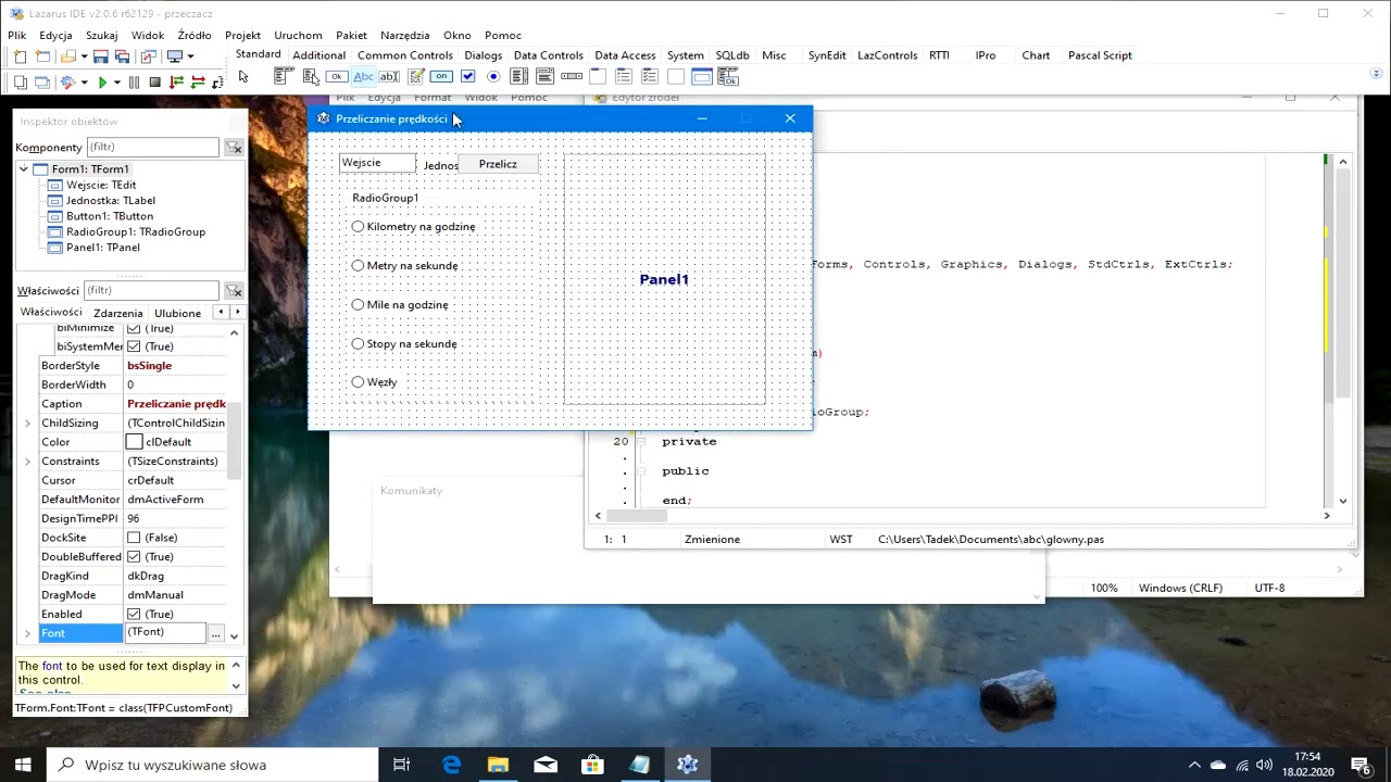 Lazarus - Program przeliczający jednostki prędkośći część I - YouTube