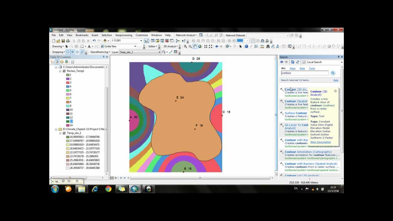 การหาอุณหภูมิเฉลี่ย โดยใช้ IDW ใน Arcmap 10 - YouTube