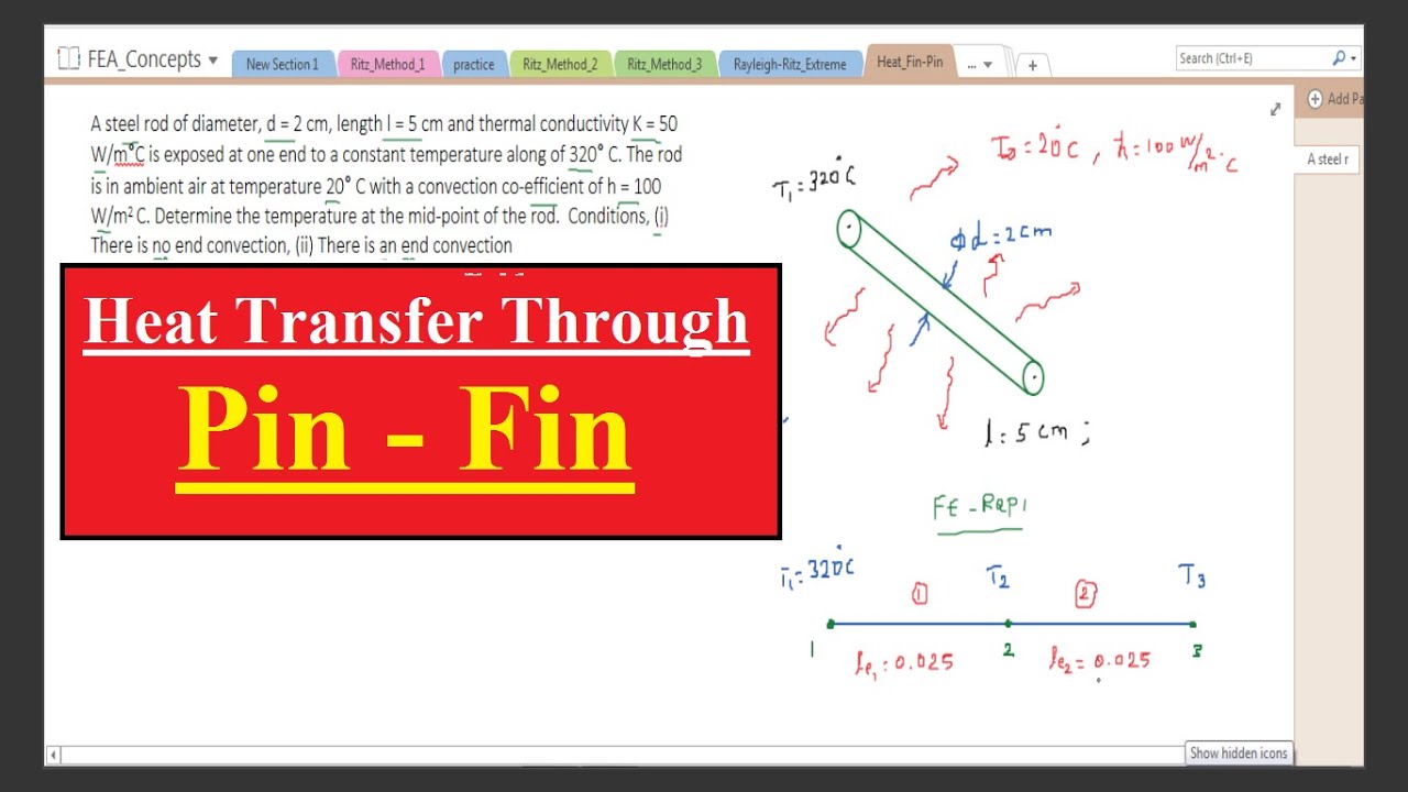 Fin-Pin Heat Transfer 1D - FEA Method - Easy Steps - YouTube