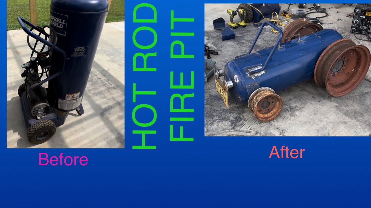Hot rod fire pit made from an old air compressor and junk - YouTube